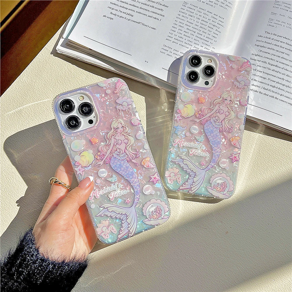 Glitter-Conch-Texture-Shell-Cute-Mermaid-Phone-Case-for-iPhone-14-11-12 ...