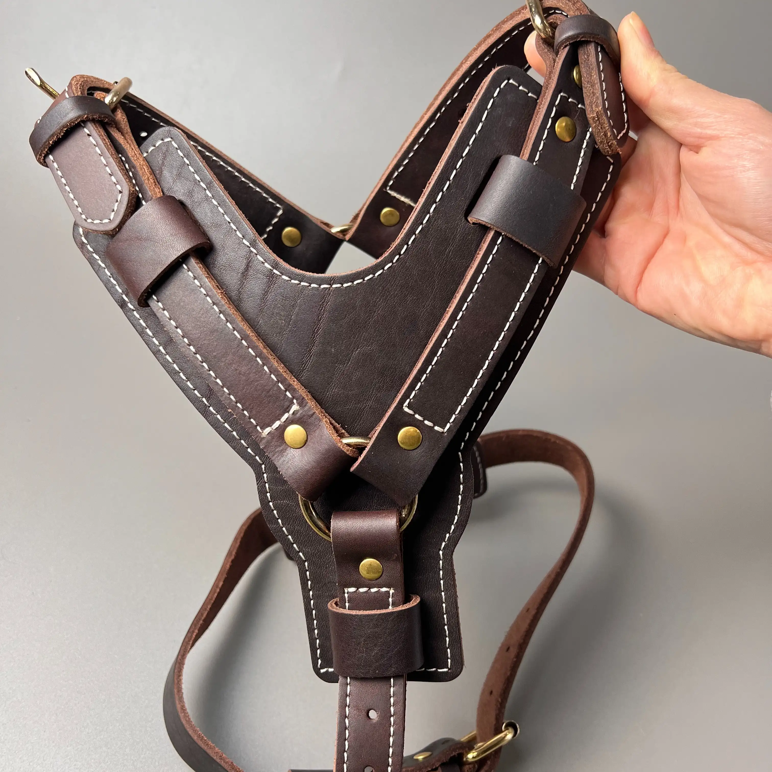 Genuine Leather Y-Shaped Dog Harness Adjustable Neck Chest Pull-Proof ...