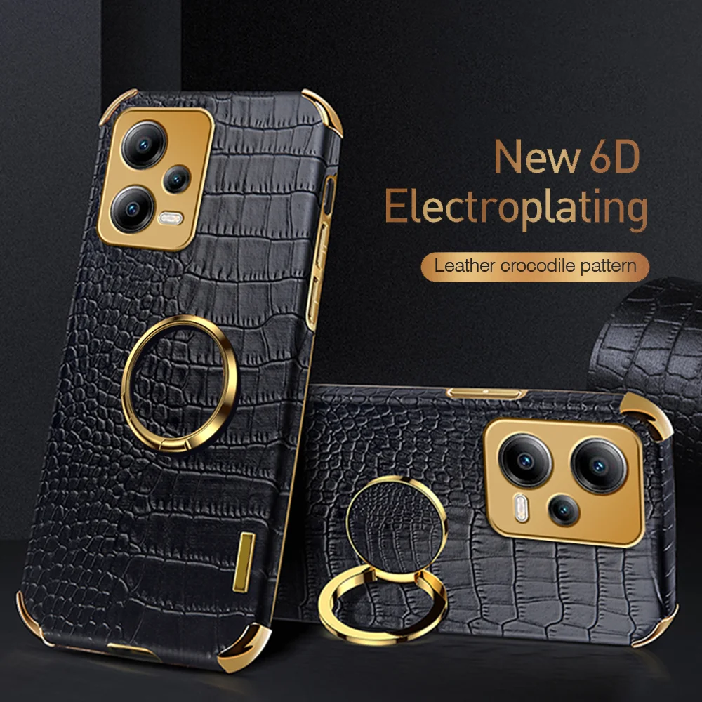 Plating Gold Frame Leather Cover For Poco X5 5G Case Car Magnetic ...