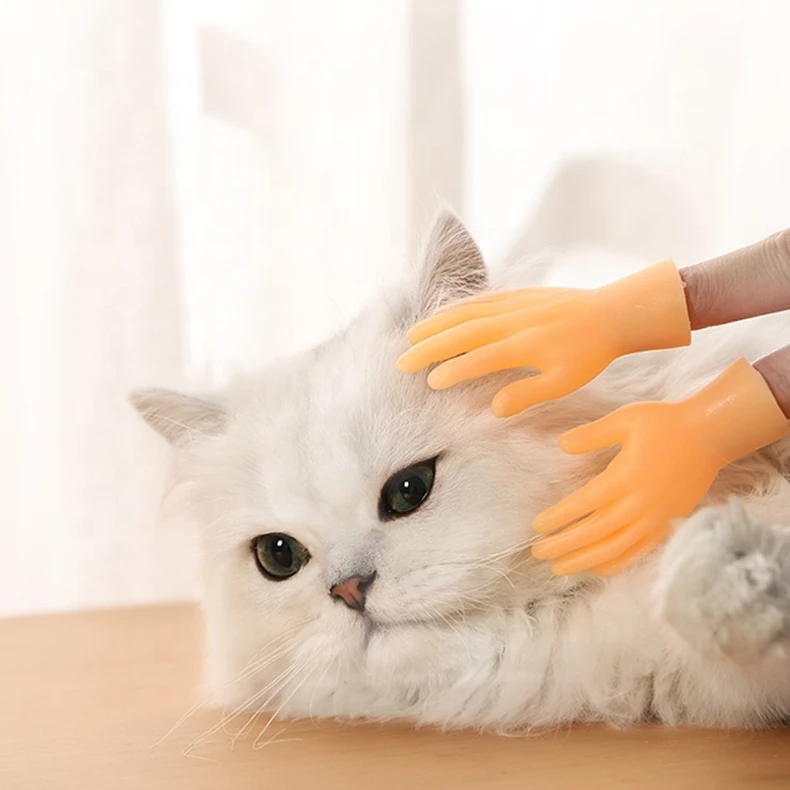 1 Pair of Little Finger Cat Gloves Toys Massage Cat Set Funny Finger ...