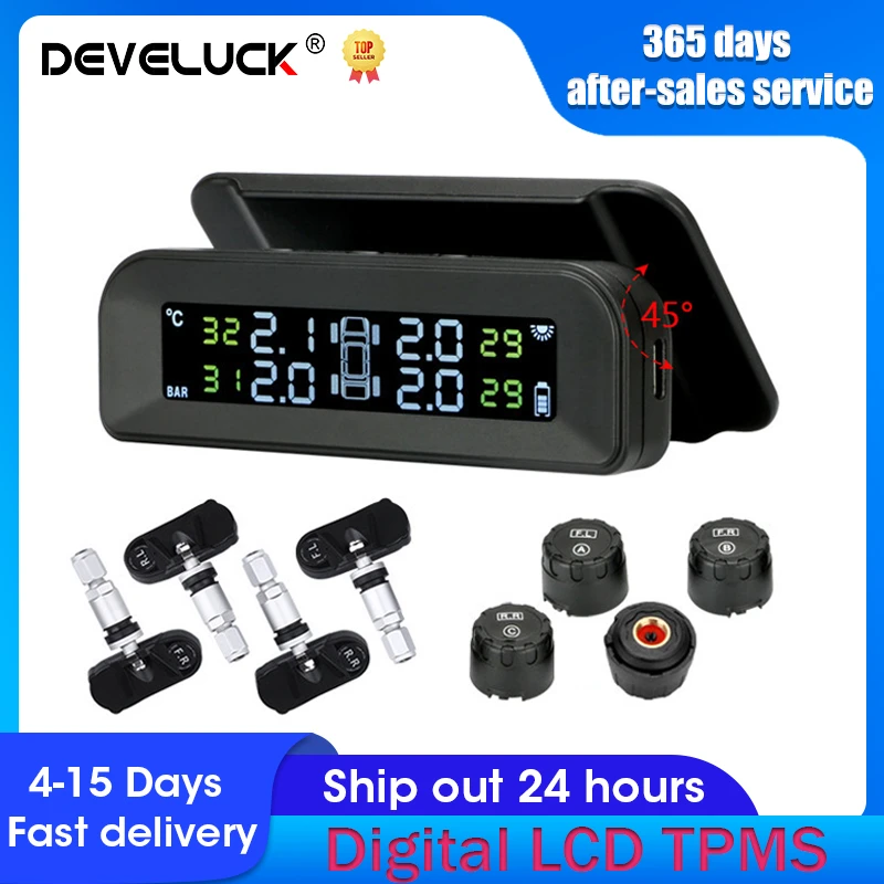 2021 New Tpms With Clock Solar Car Tire Pressure Wireless 4 Tire Monitoring System Automatically ...
