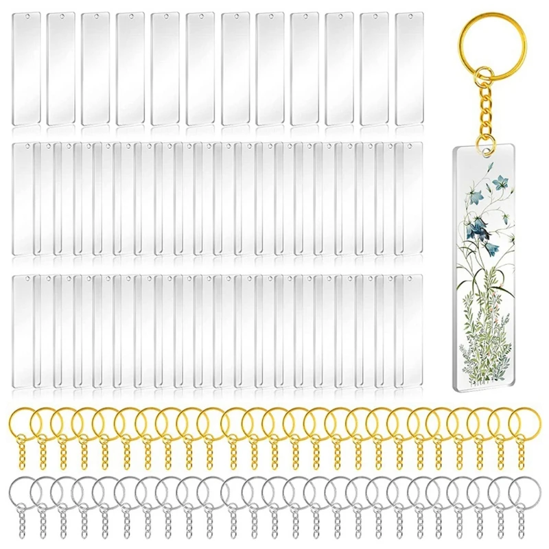 100Pcs Acrylic Keychain Blanks with Rings Round Clear Discs Circles Key ...