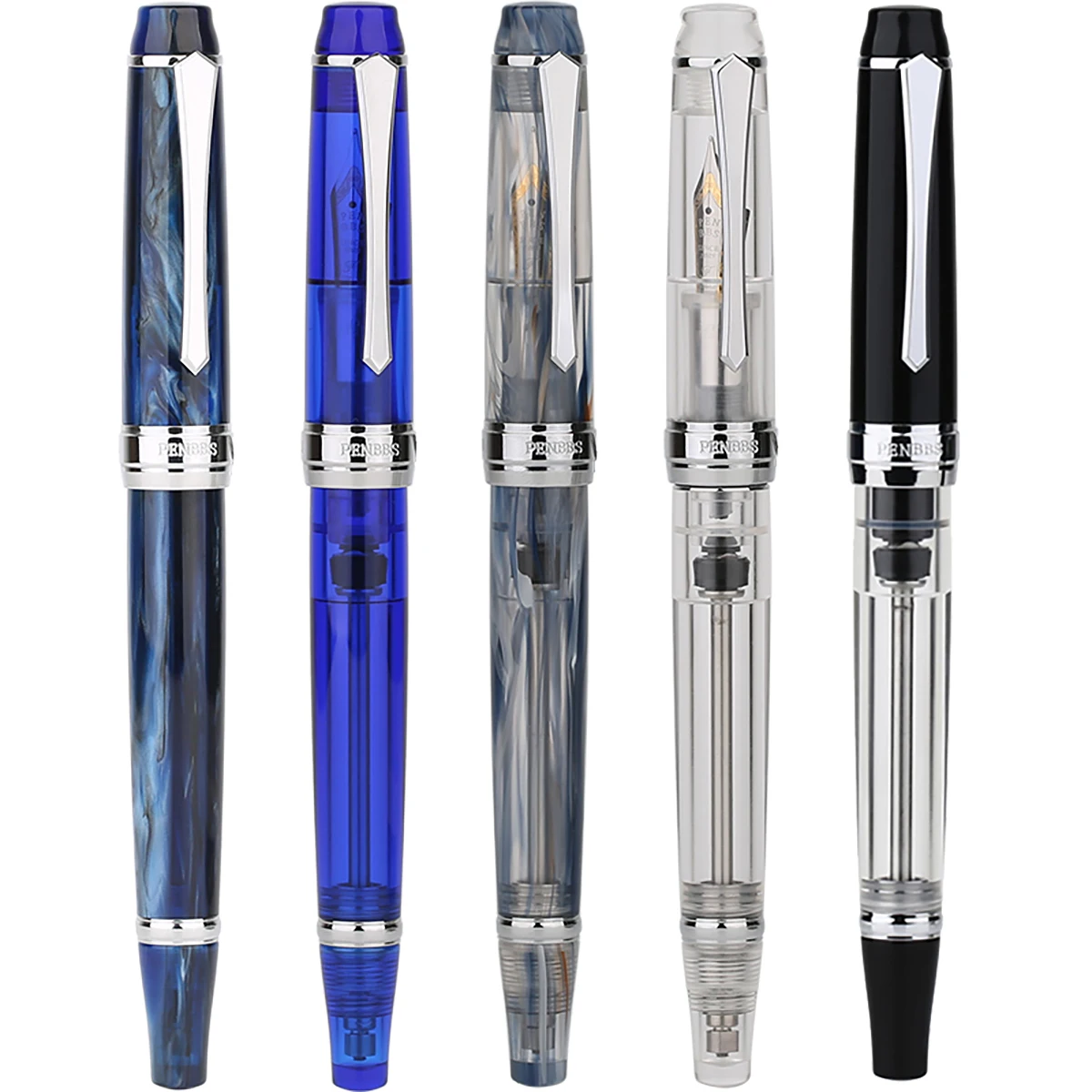 PENBBS-456-Acrylic-Piston-Fountain-Pen-Iridium-Fine-Nib-0-5mm-Silver ...