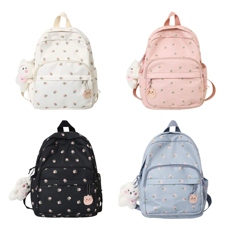 Teen Girls School Backpack Cute Small Floral Print Nylon Travel Bookbag ...