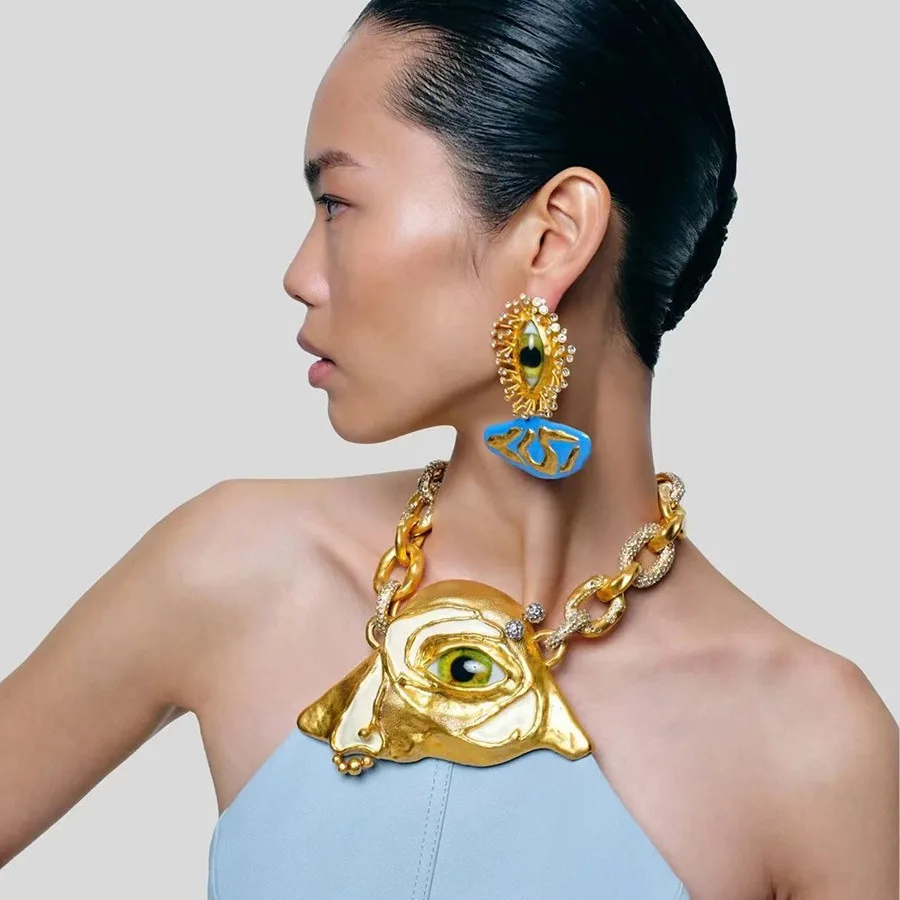 Exagerado-Ouro-Cor-Face-M-scara-Pingente-Colar-Colar-Brincos-Design ...