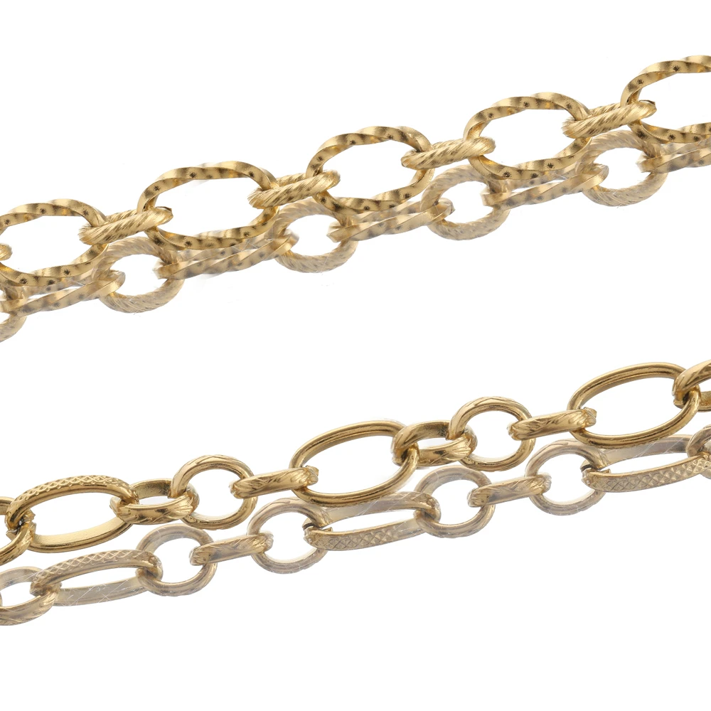 Stainless Steel Textured Long and Short Chain Heavy Chunky Twisted Oval ...
