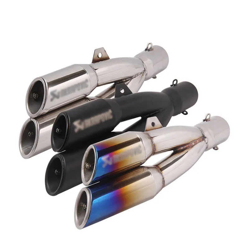 51mm-Universal-Motorcycle-Double-Pipe-Exhaust-Muffler-Pipe-Stainless ...
