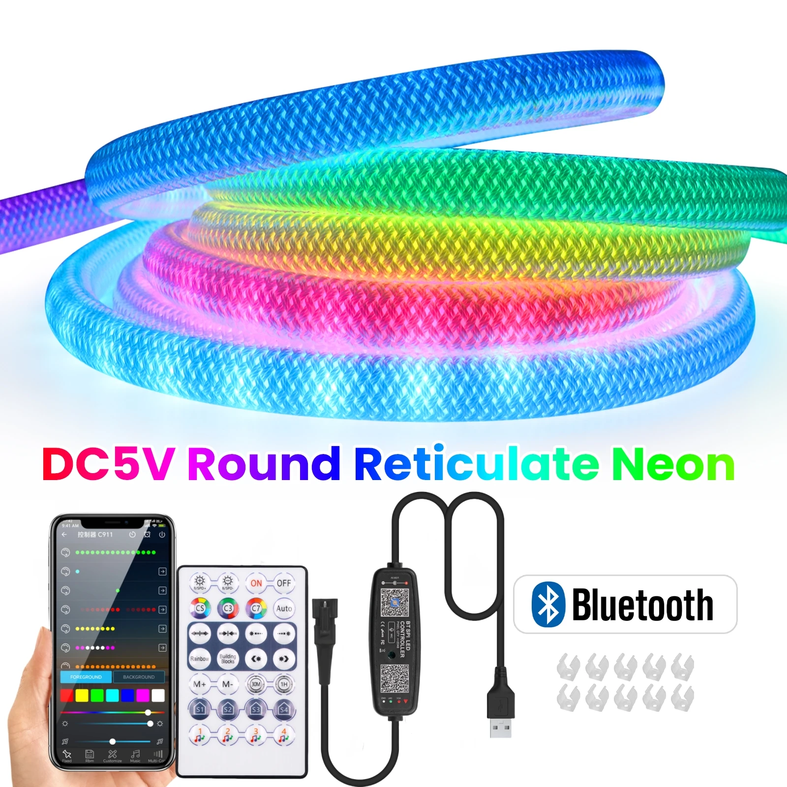 Bluetooth-APP-Control-DC-5V-WS2812B-Addressable-Dream-Color-RGB-Neon ...