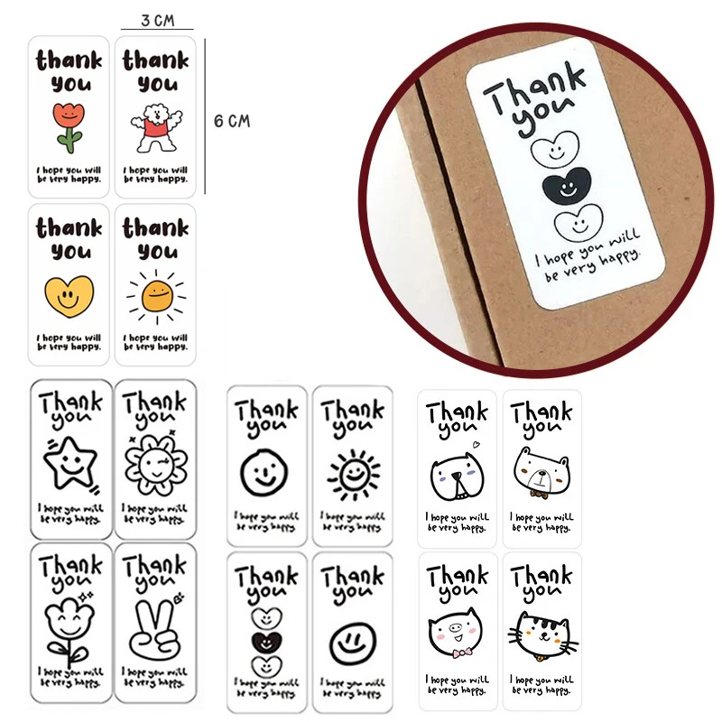 40-100pcs/pack Cute Thank You Stickers Labels for Gift Box Package ...