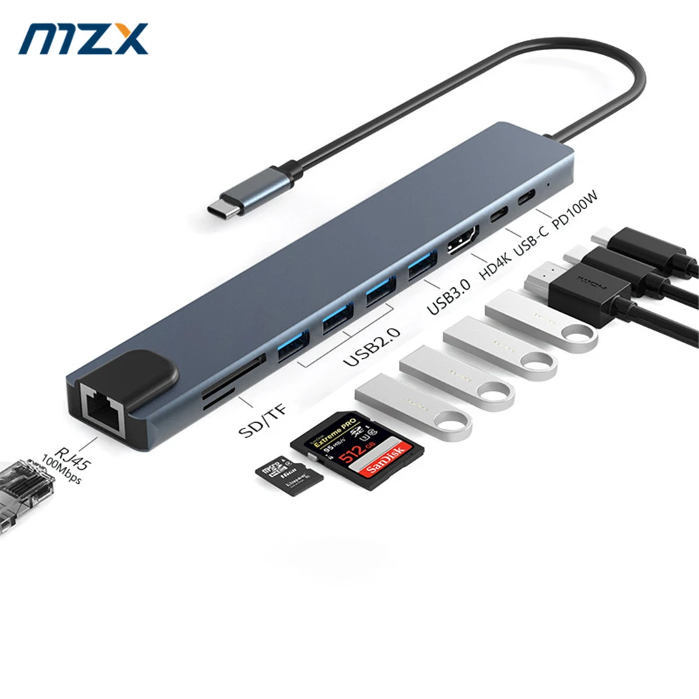 MZX 10 in 1 Docking Station Concentrator USB Hub 2.0 3.0 Adapter Dock Multi hub Splitter Type C ...