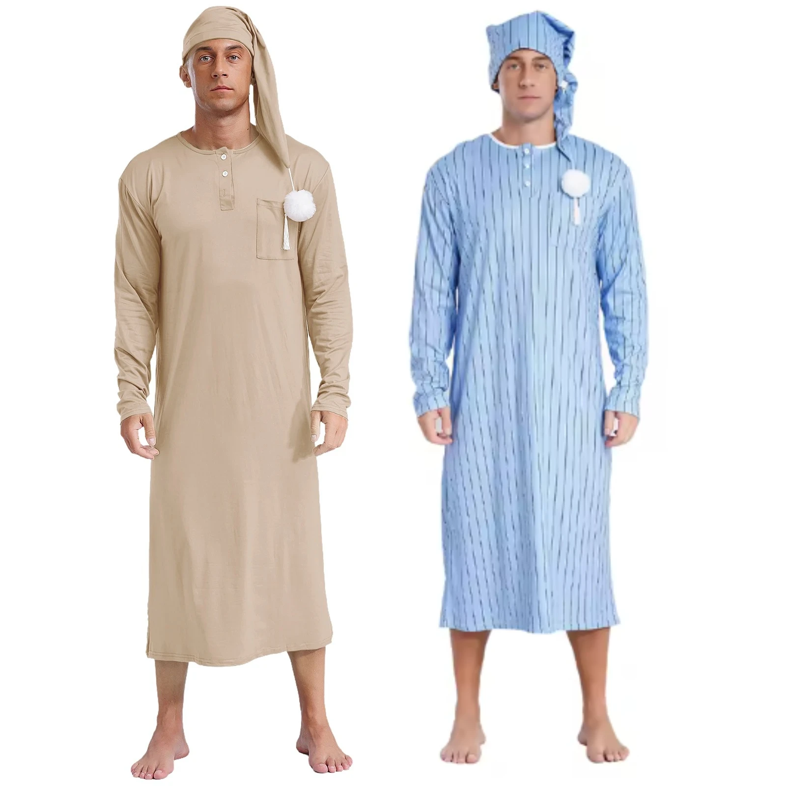 Men's Nightgown Adult Christmas Pajamas Button-down Fancy Dress Outfit ...