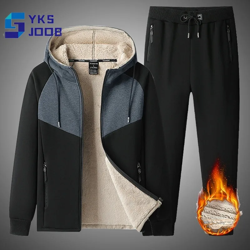 Hoodie-Sportwear-Set-Men-Fleece-Thick-Warm-Zipper-Casual-Sweat-Suit ...