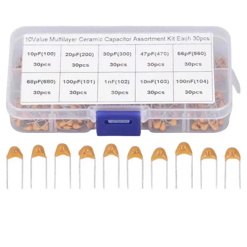 300pcs 10value 50v 10pf 20pf 30pf 47pf 56pf 68pf 100pf 1nf 10nf 100nf ...