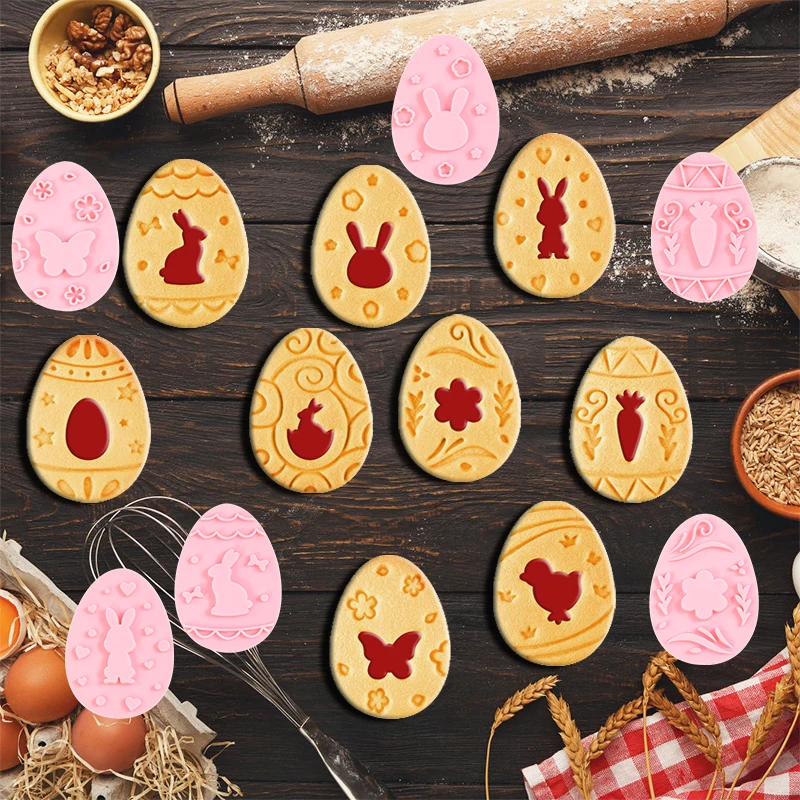 9Pcs/set Easter Cookie Cutter Mold Rabbit Egg Jam Biscuit Embossers ...