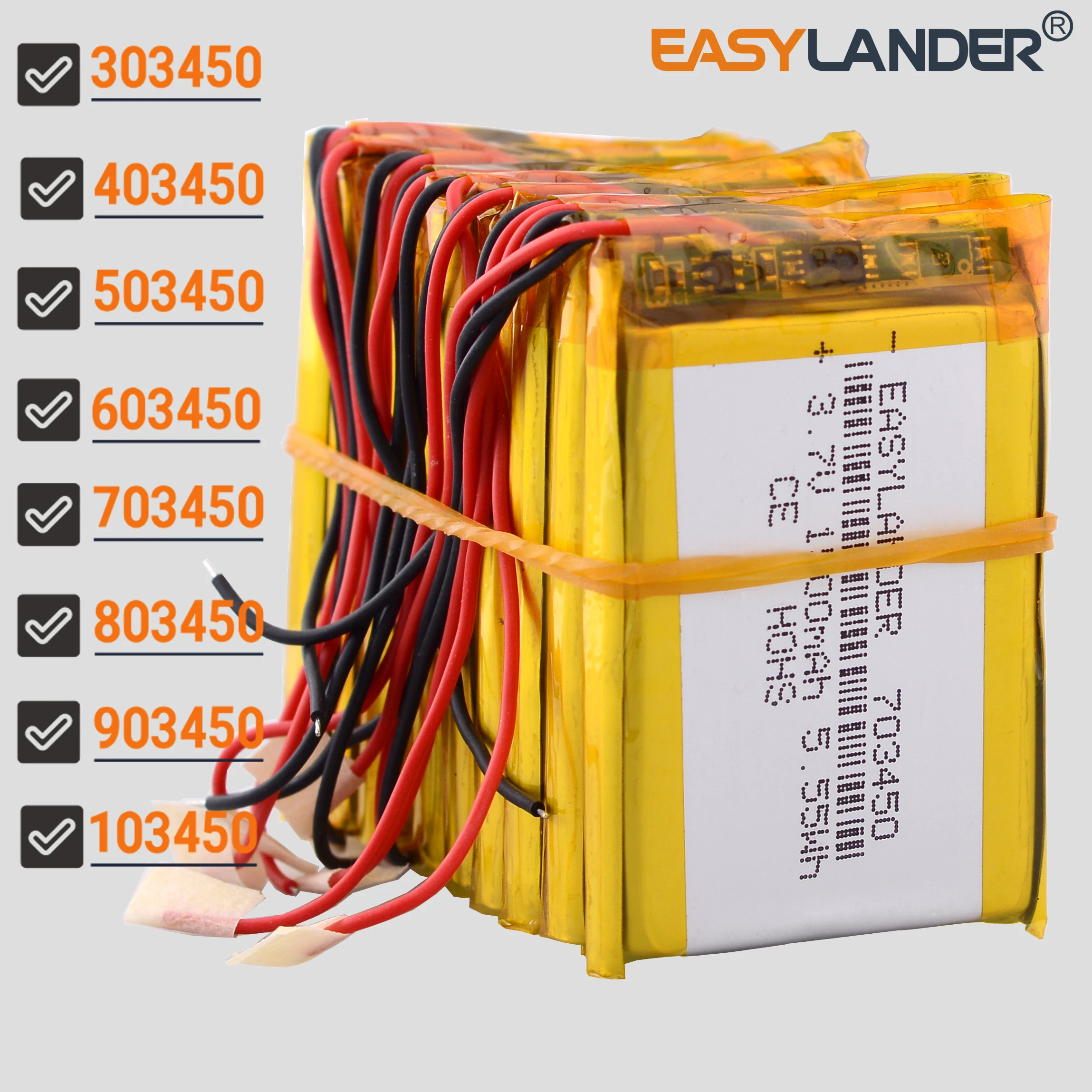 10PCS /Lot 3.7V 2000mAh 103450 Lithium Li-ion Polymer Battery Lipo ...