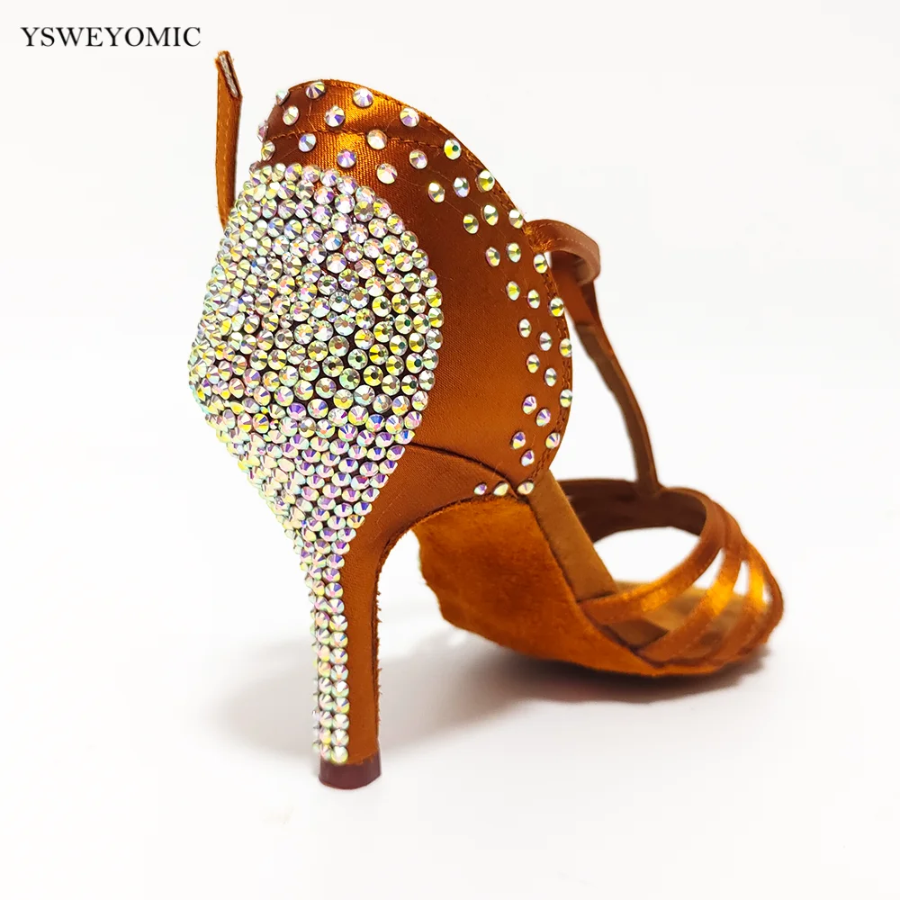 Bronze Tan Color Salsa Latin Dancing Shoes Indoor 8.5cm Rhinestones ...