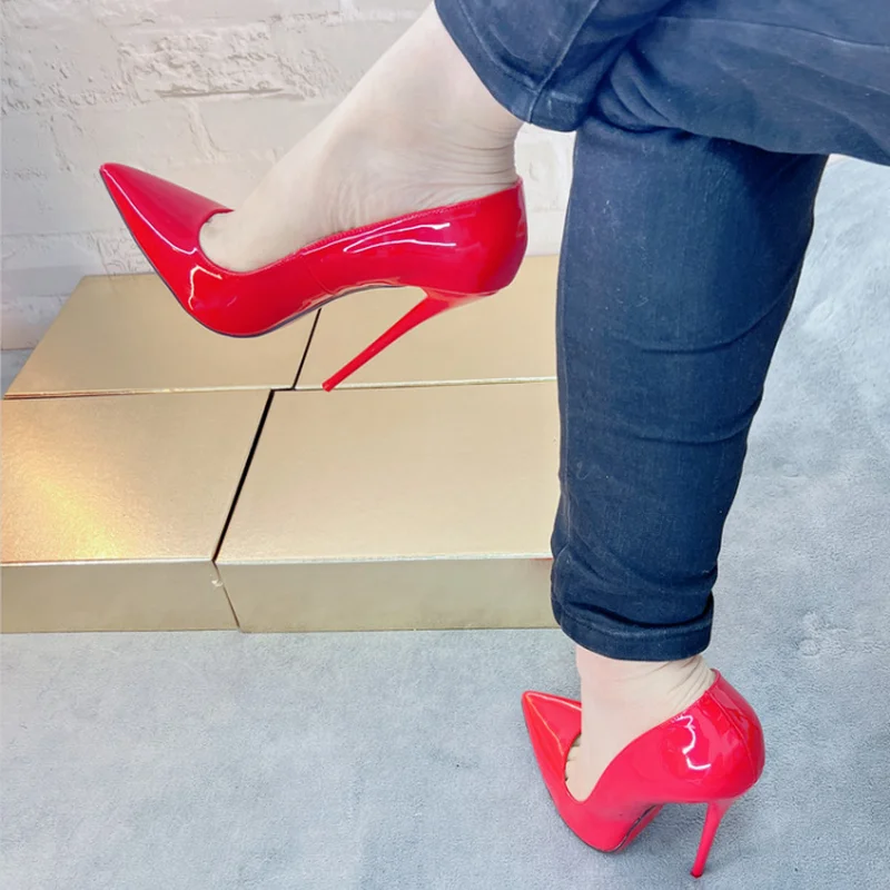 CACA-New-Women-Pumps-Patent-Leather-Shallow-Out-High-Heels-Stage-Show ...