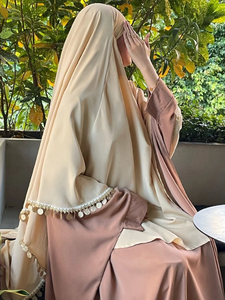 Eid Ramadan Party Long Khimar Women Sequins Tassel Muslim Hijab Khimars ...