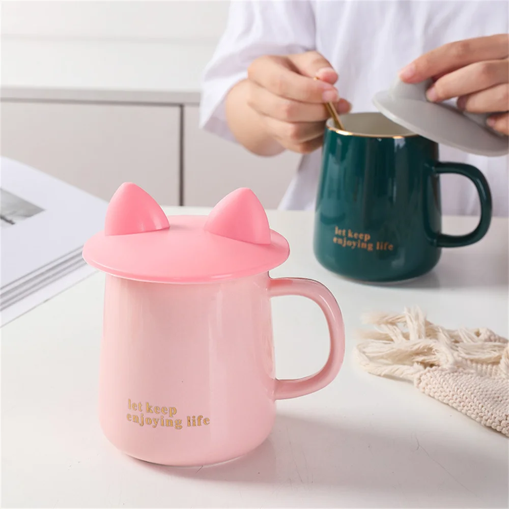 1pc Cute cat ear silicon cup lid cover dust heating leak sealed coffee ...