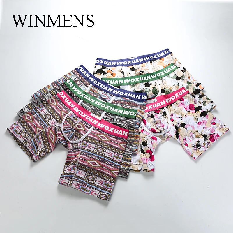Men's Elastic Cotton Long Boxer Shorts Chinese Style Print Underwear ...
