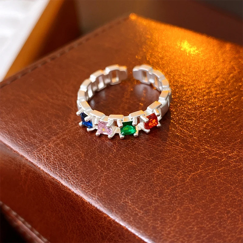 Shiny Colorful Rainbow Silver Color Open Ring Adjustable For Women's ...