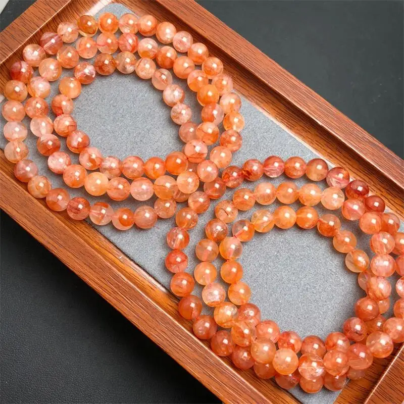 7-8MM-Natural-red-fire-quartz-hematoid-Triple-Circle-Bracelet-Fashion ...