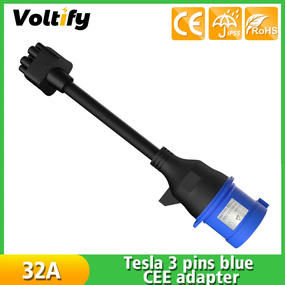 For-Tesla-Model-S-3-X-Y-3pin-blue-CEE-Adapter-Gen-2-Ev-charger ...