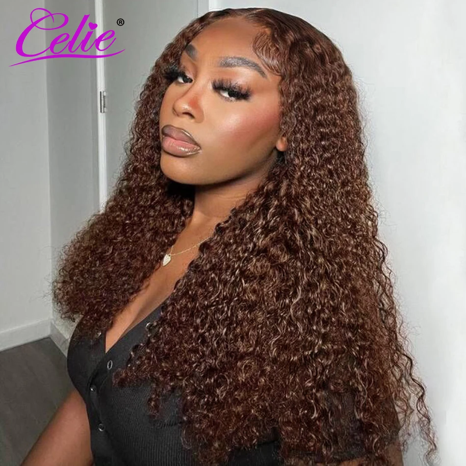 Celie-Glueless-4-Brown-Color-lace-Front-Wig-Curly-Human-Hair-Wig-180 ...