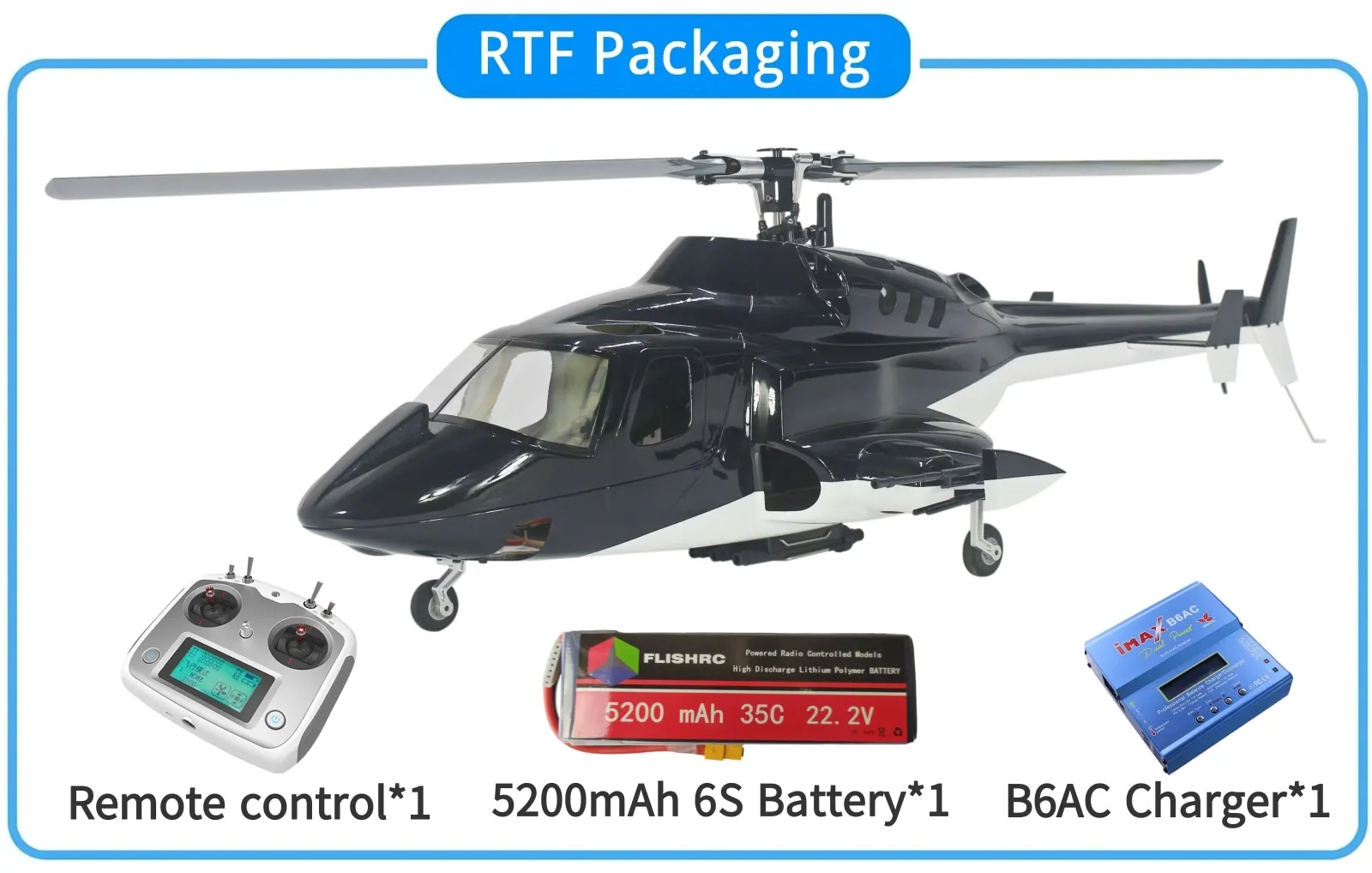 FLISHRC Roban Airwolf 500 Size Helicopter Scale 6CH RC Helicopter GPS with H1 Flight Controller ...