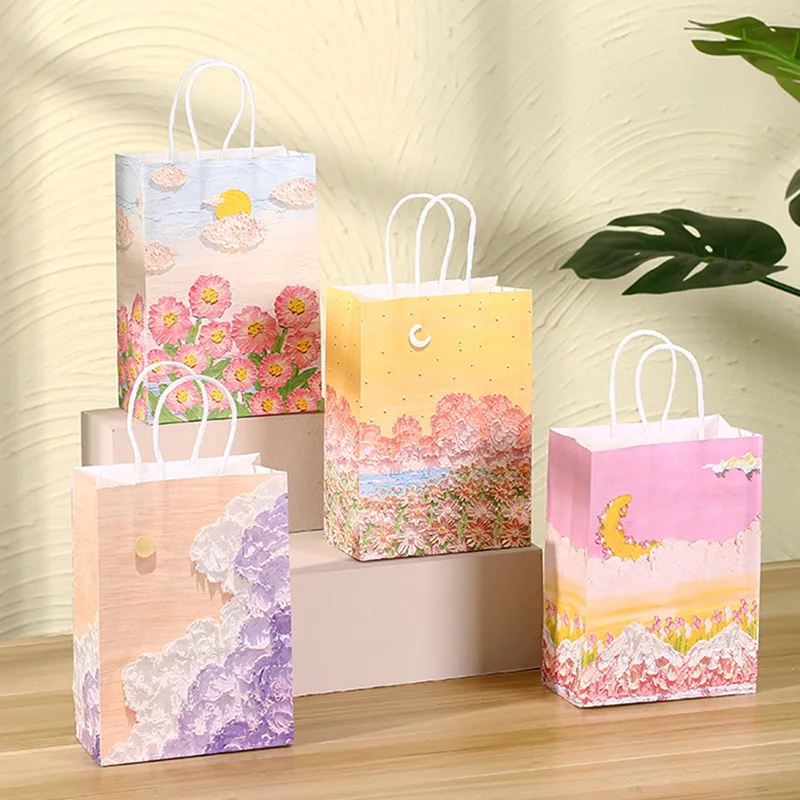 Gift Pakcaging Bag Moon Oil Painting Kraft Paper Bag Wedding Birthday ...