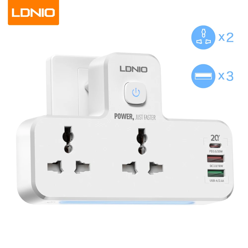 Ldnio Power Strip Plug 2500w Smart Outlet Extension Adapter 2 Ac ...