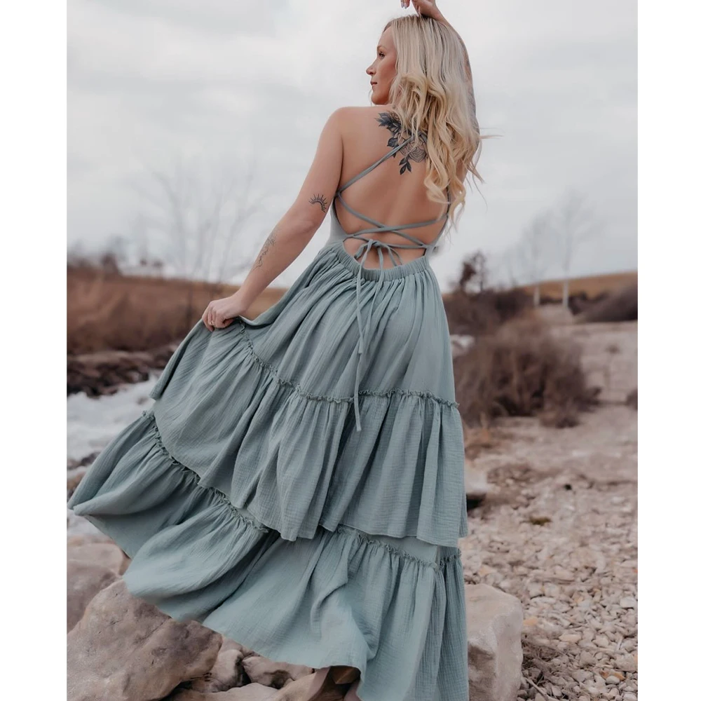 Comfortable-linen-cotton-backless-2-layer-cake-skirt-Boho-Style-Dress ...