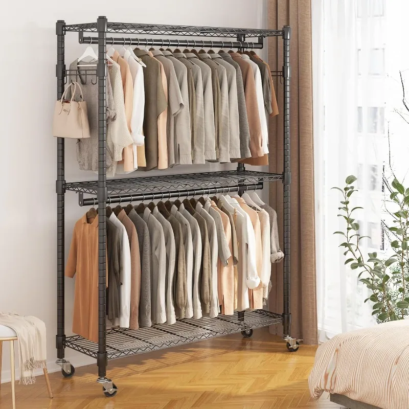 Heavy-Duty-Garment-Rack-on-Wheels-Rolling-Clothes-Racks-for-hanging ...