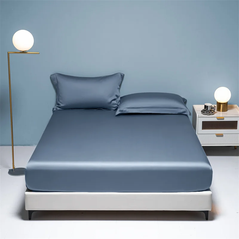 Natural-Silk-Fitted-Sheet-With-Elastic-Band-Mattress-Cover-Solid-Color ...
