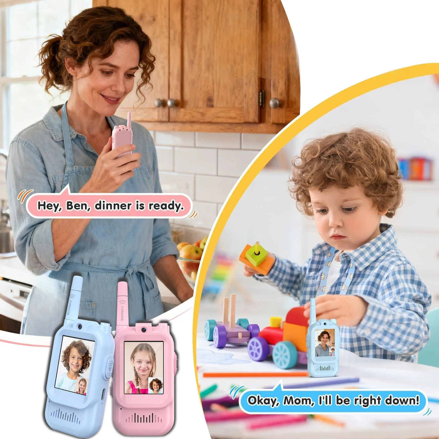 2pcs Rechargeable Video Walkie Talkies Kids Handheld Intercom Built-in ...