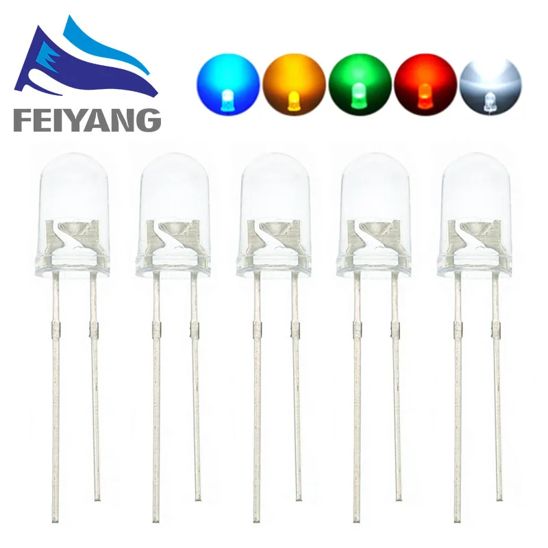 5mm Led 100pcs 5mm White Round LED Lights – Super Bright Water Clear ...