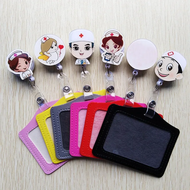 1set-PU-Leather-Cartoon-Badge-Holder-with-Badge-Reel-Hospital-Medical ...