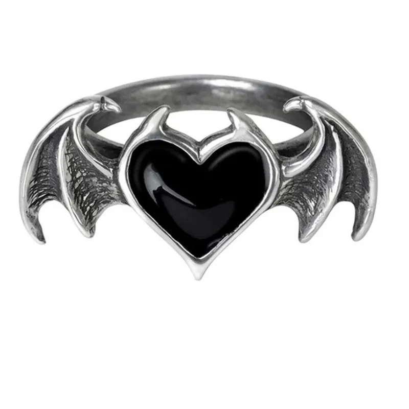 Retro Gothic Angel Wing Heart Shape Rings For Women Vintage Hip Hop ...