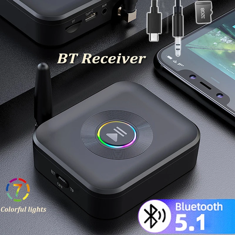 Bluetooth-5-1-Audio-Receiver-50M-Colorful-Light-Stereo-Wireless-Audio ...