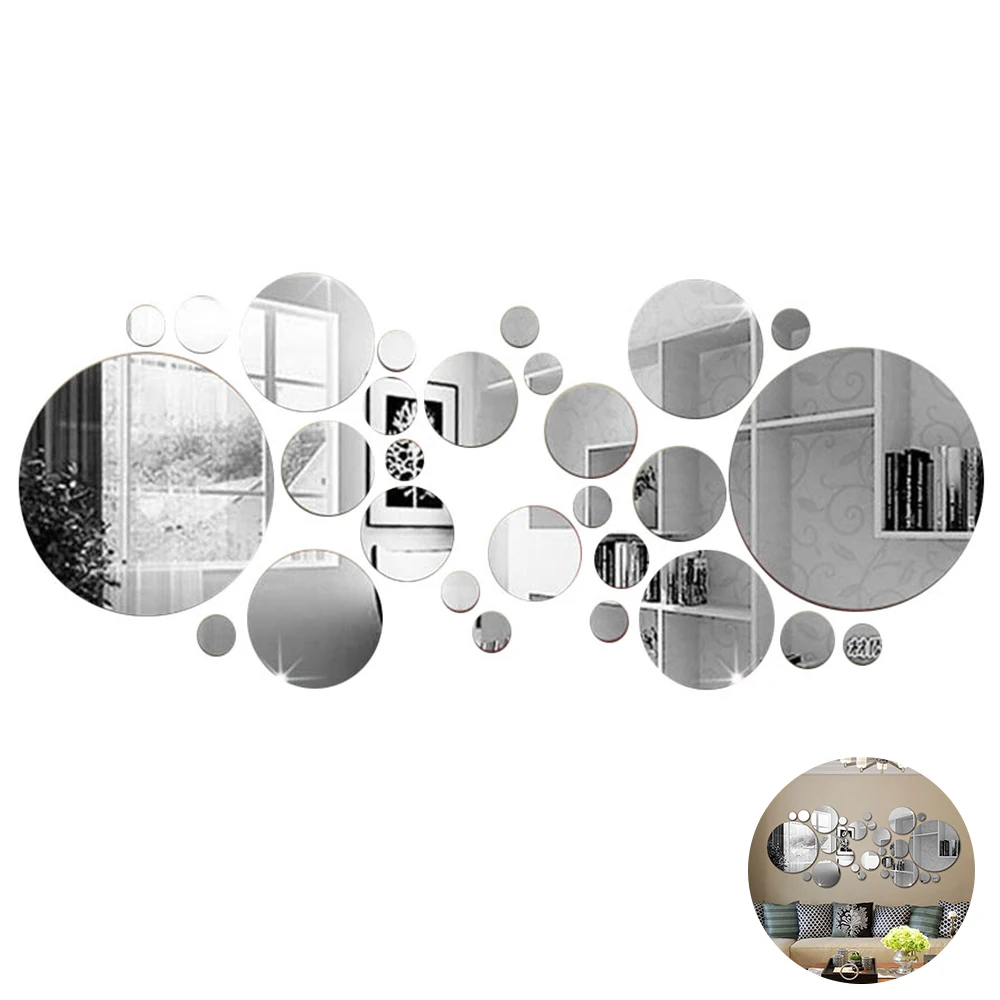 26pcs Acrylic Mirror Wall Sticker Round Mirror Decal Self-Adhesive Wall ...