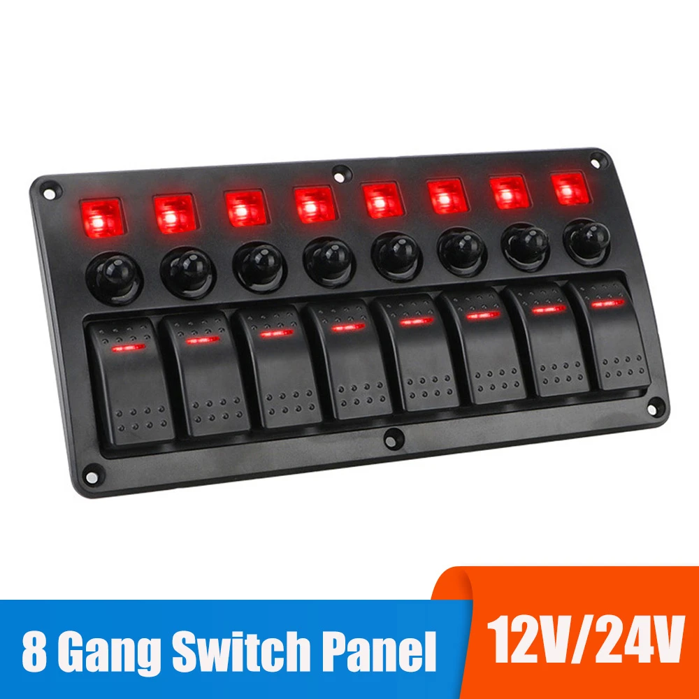 24V 12V Switch Panel 8 Buttons Car Lights Toggle Breaker Fuse Case ...