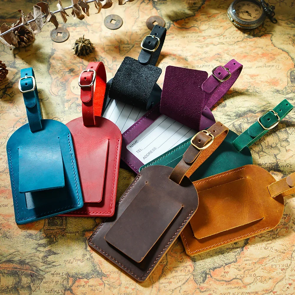 Genuine-Leather-Luggage-Tag-Suitcase-Identifier-Label-Baggage-Boarding-Bag-Tag-Name-ID-Address ...