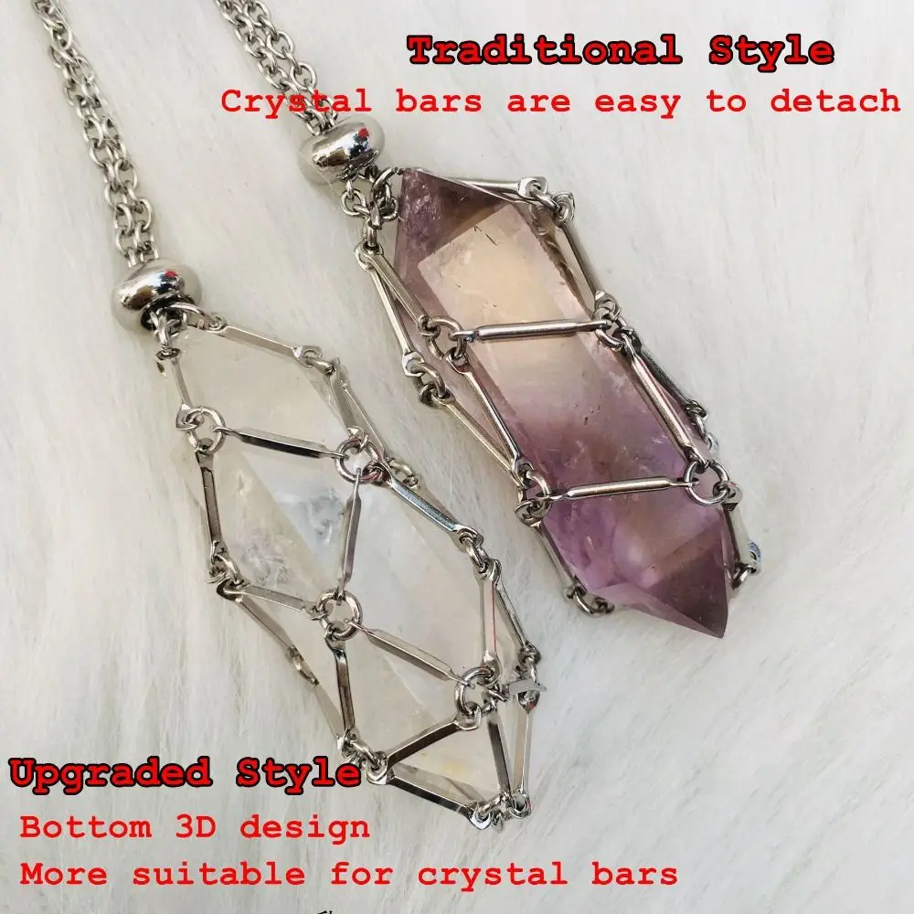 Silver/Gold Color Crystal Holder Cage Necklace StainlessSteel Crystal ...