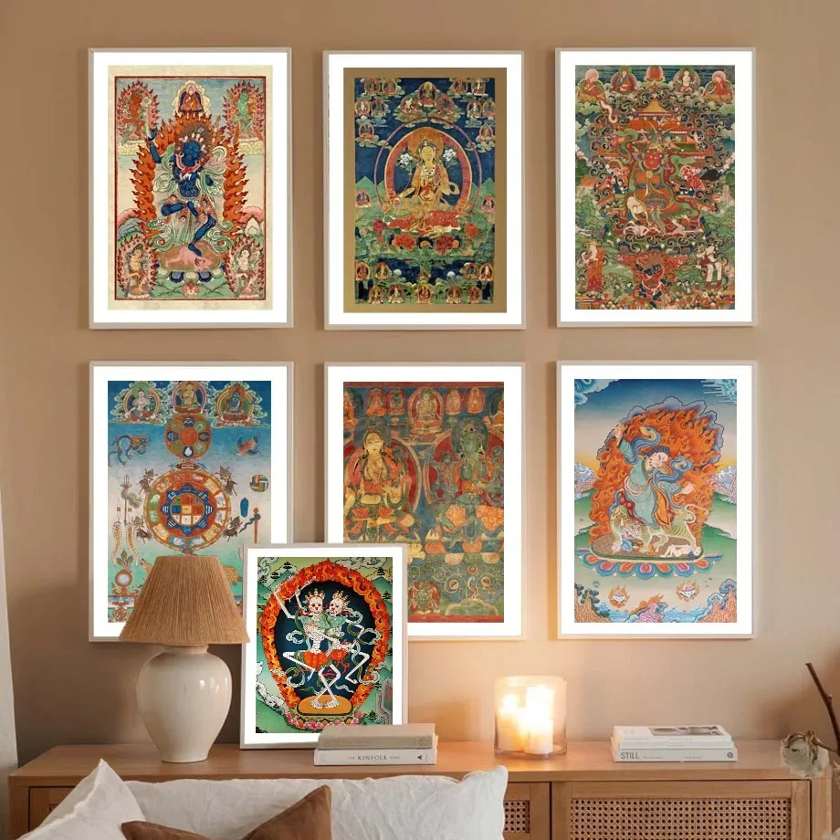 Buddhist-Tibetan-Skeleton-Tantric-Thangka-Wall-Art-Canvas-Painting ...