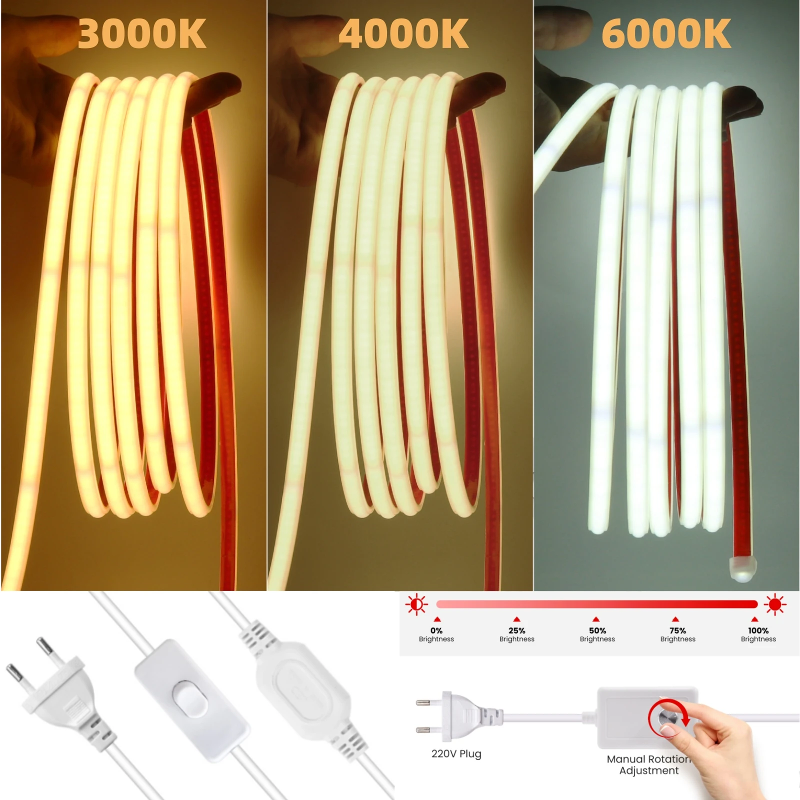 10CM-Cuttable-COB-LED-Strip-Lights-220V-CRI90-Flexible-High-Density ...