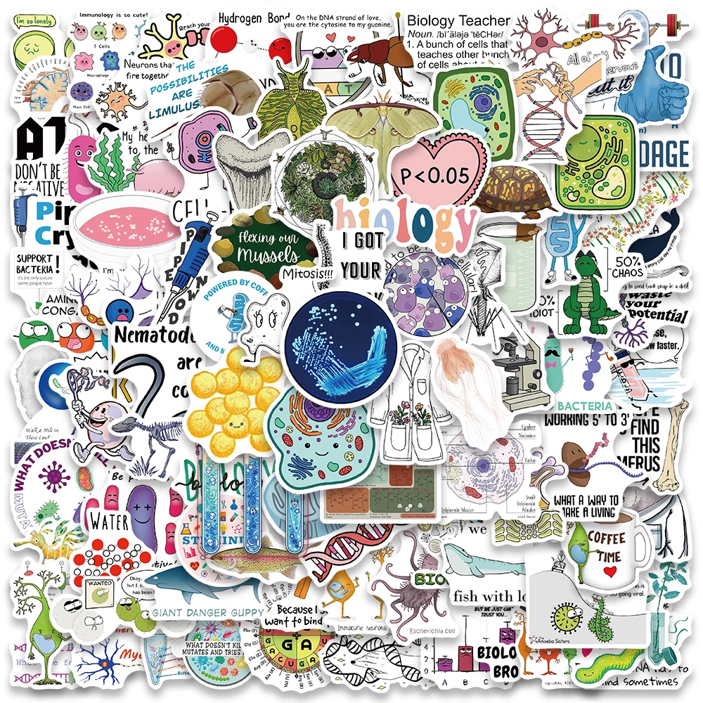 50-100pcs-Cute-Cartoon-Biology-Stickers-For-Laptop-Notebook-Luggage ...