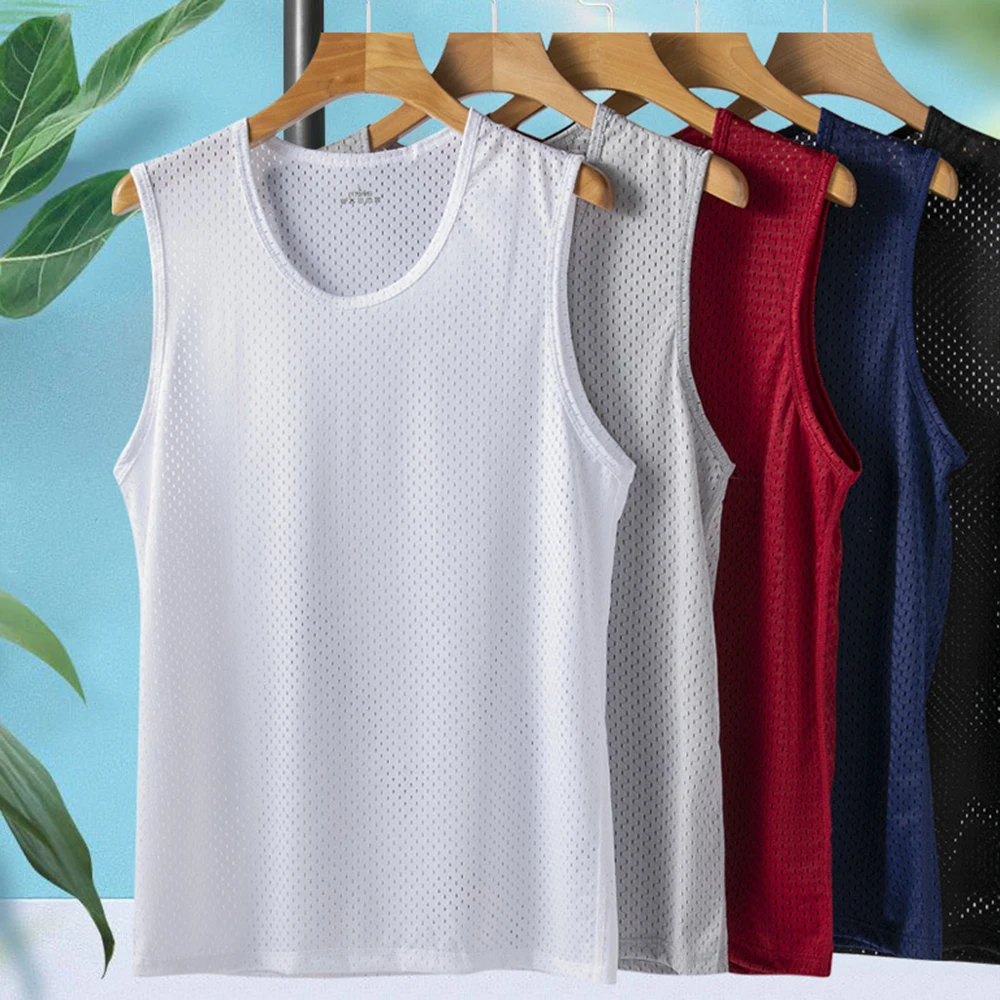Men Vest Ice Silk Quick-drying Bodybuilding Tank Fitness Muscle Mesh ...