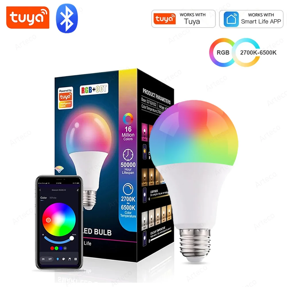 L-mpada-LED-Inteligente-Tuya-com-Bluetooth-Refletor-Regul-vel-Mudan-a ...