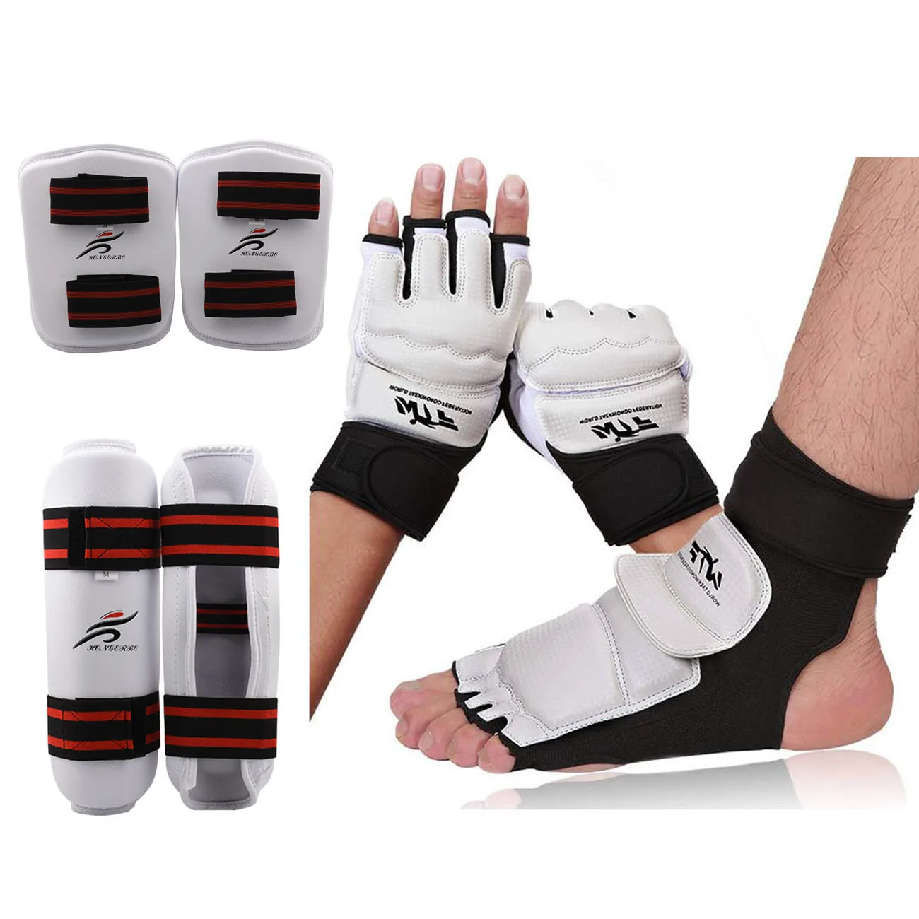 Taekwondo-Karate-Gloves-Sparring-Gear-Knee-Protector-Set-Shin-Guard ...