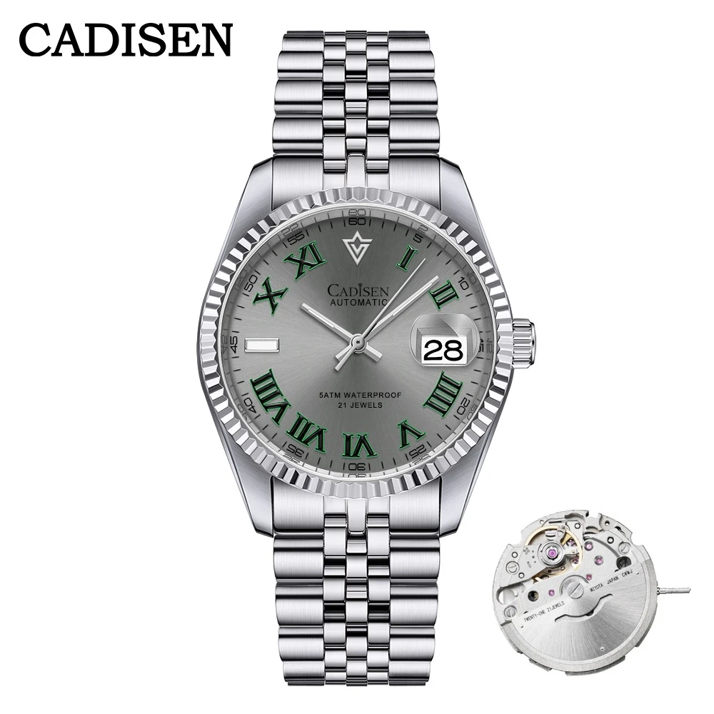 CADISEN 38MM Men's Automatic Mechanical Watch Luxury AR Sapphire Glass Water Resistant Stainless ...
